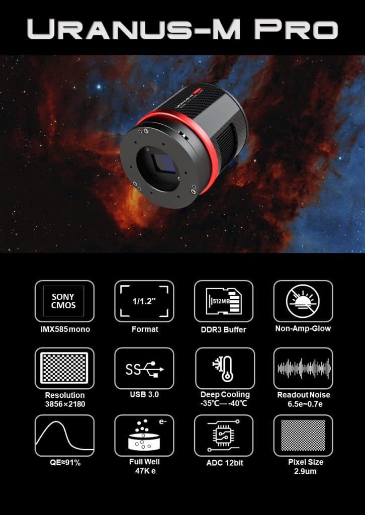 Uranus-M Pro USB3.0 Mono Cooled Camera (IMX585) – Player One Astronomy